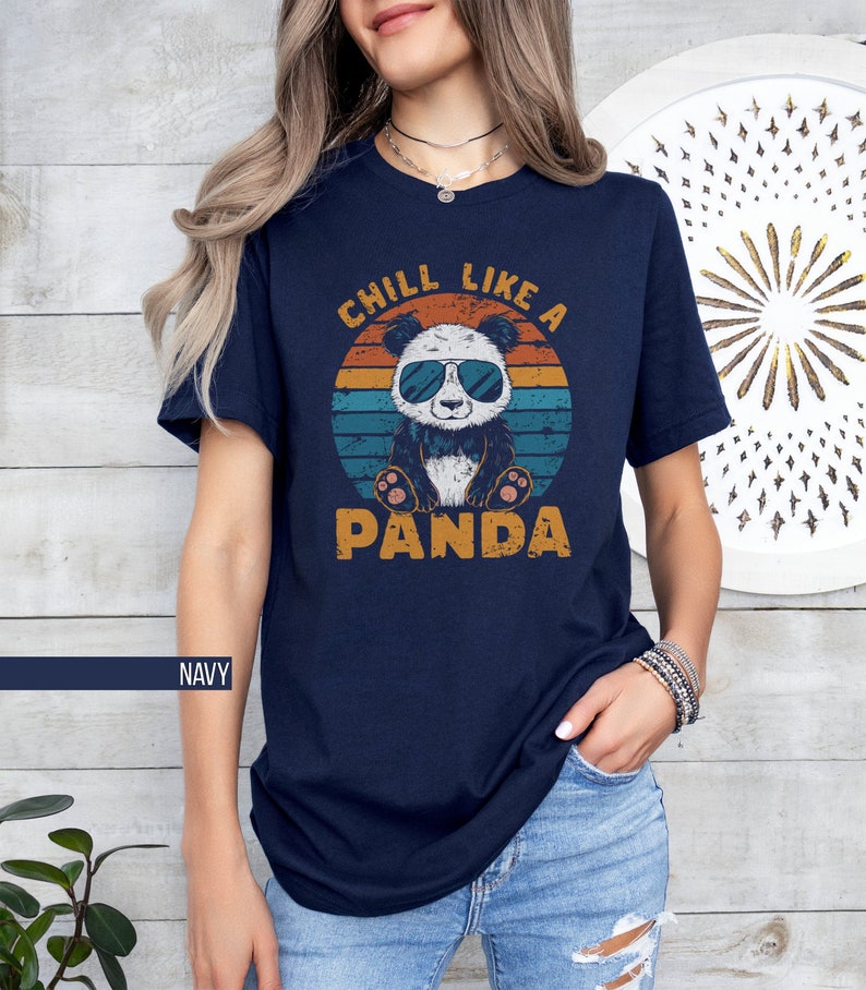 Chill Like A Panda Retro T-shirt, Funny Panda Graphic Tee, Cute Panda ...