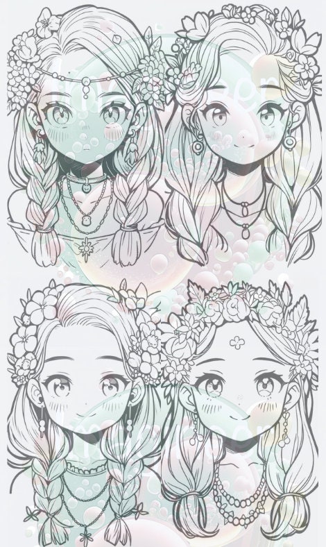 12 Spring Flower Girls Coloring Pages Instant Download Printable ...
