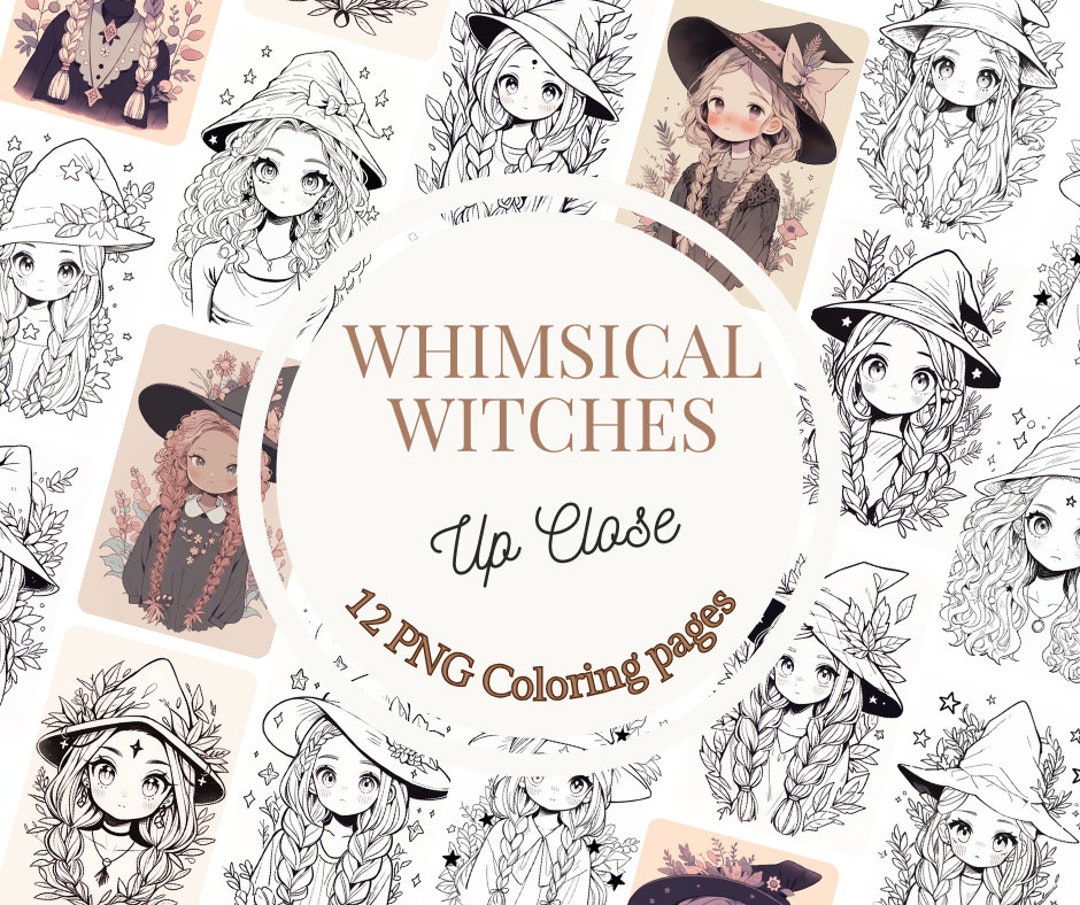 12 Whimsical Witches up Close Pages * Instant Download * Printable ...