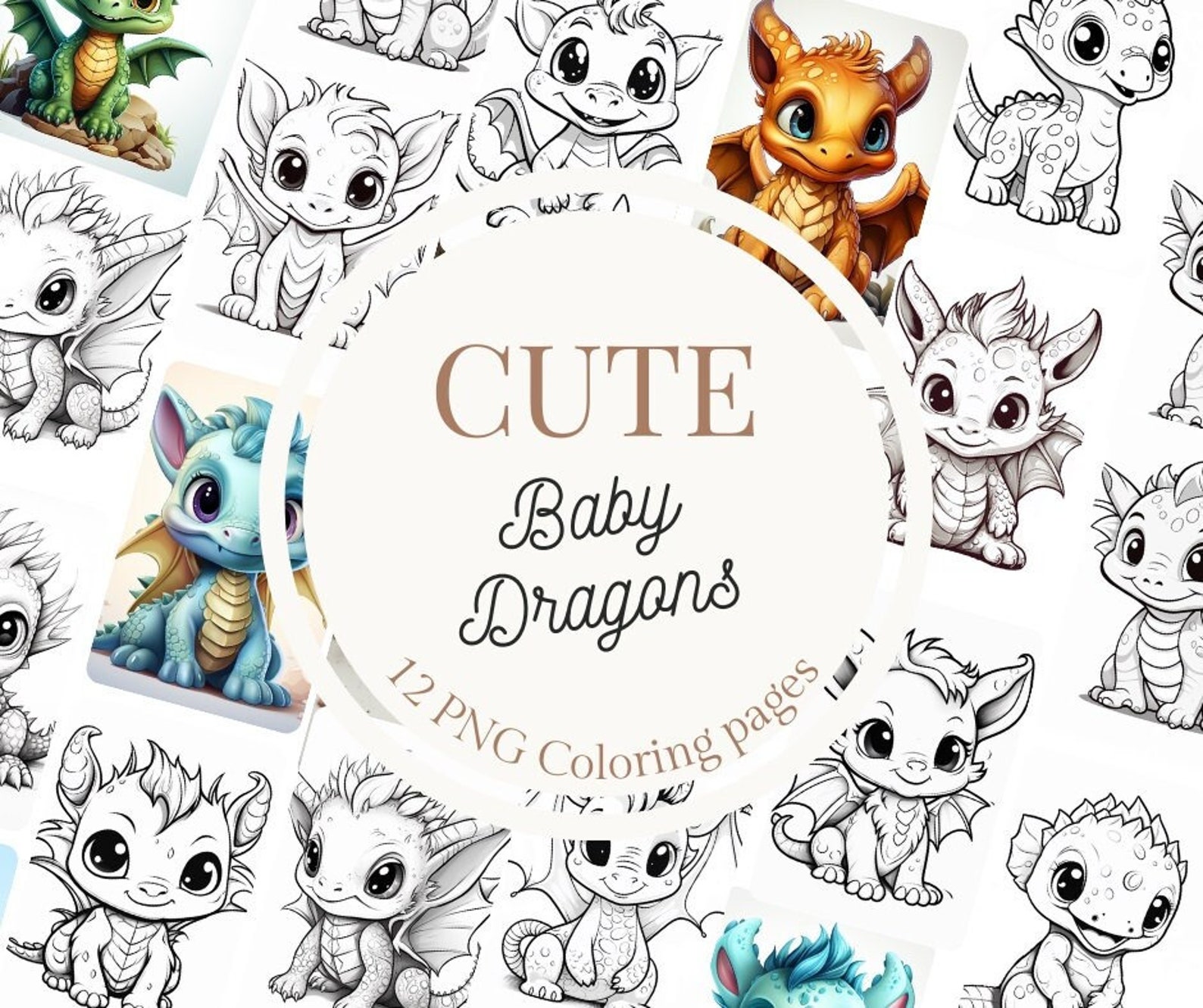12 Cute Baby Dragons Coloring Pages * Instant Download * Printable ...