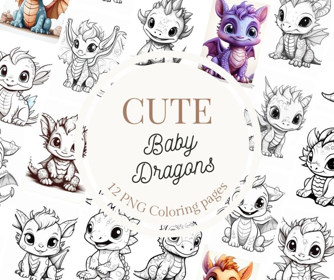 12 Cute Baby Dragons Coloring Pages * Instant Download * Printable ...
