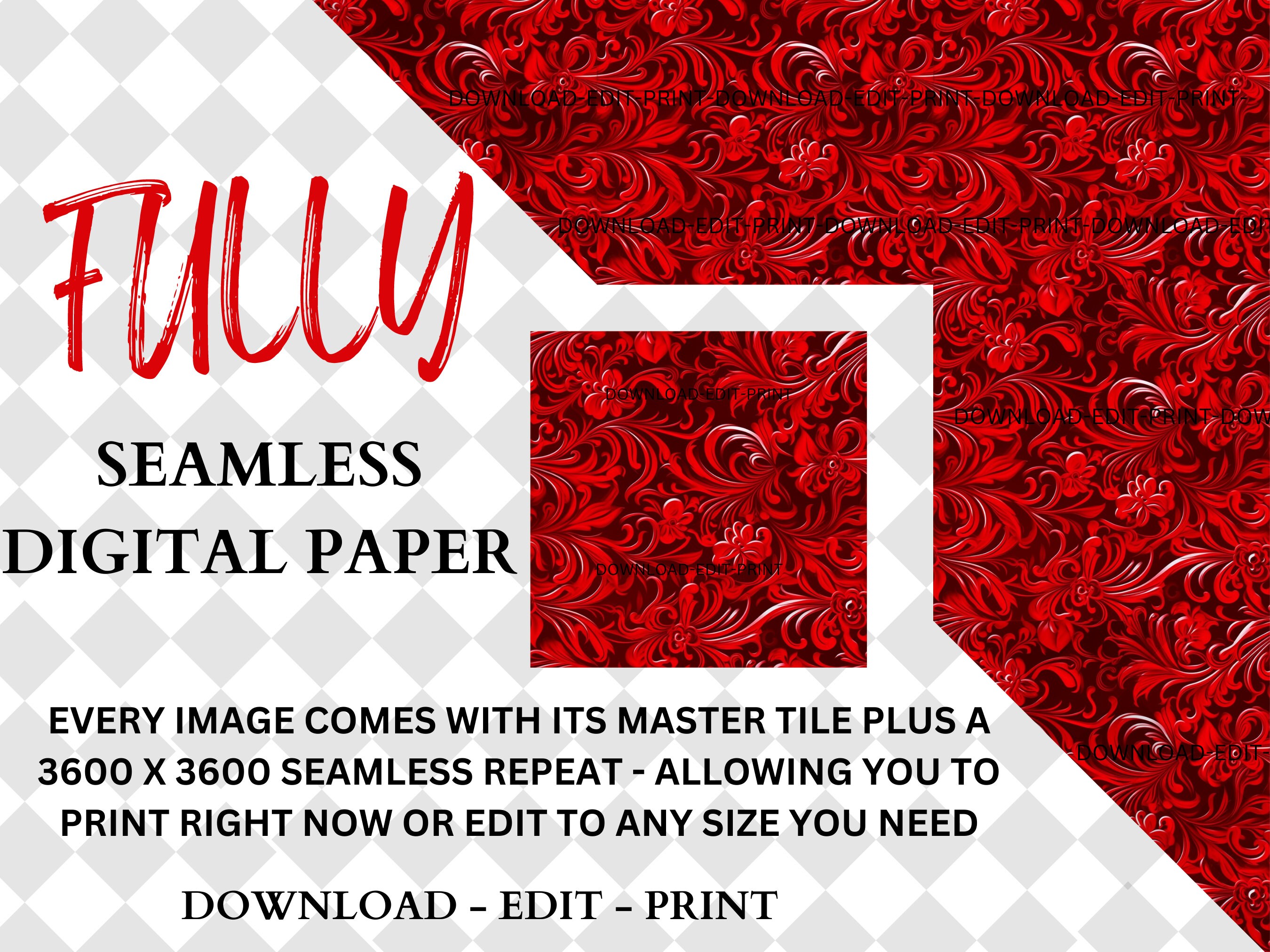 Luxury Red Digital Paper Patterns Seamless Red Digital Paper Pack ...