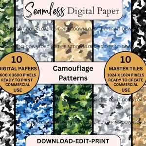 Camouflage Pattern Seamless Digital Paper Pack Bundle Art Print ...
