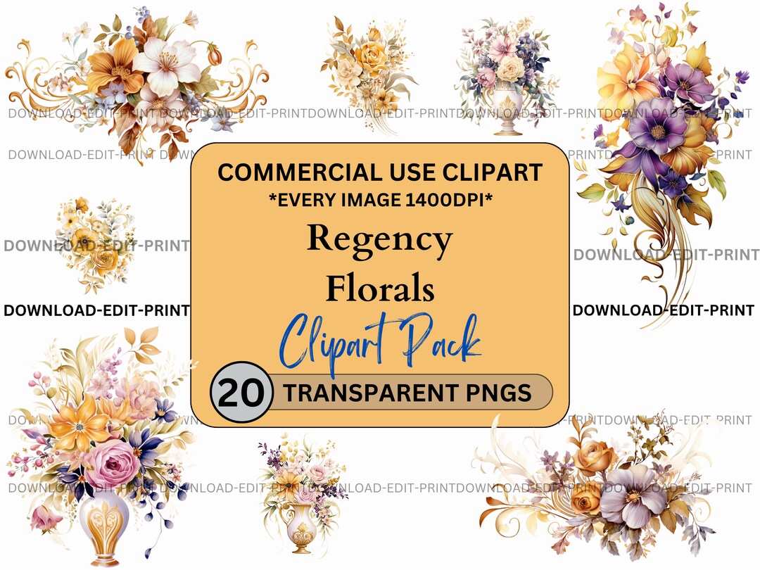 Regency Floral Clipart Bundle Commercial Use Transparent PNG Wedding ...