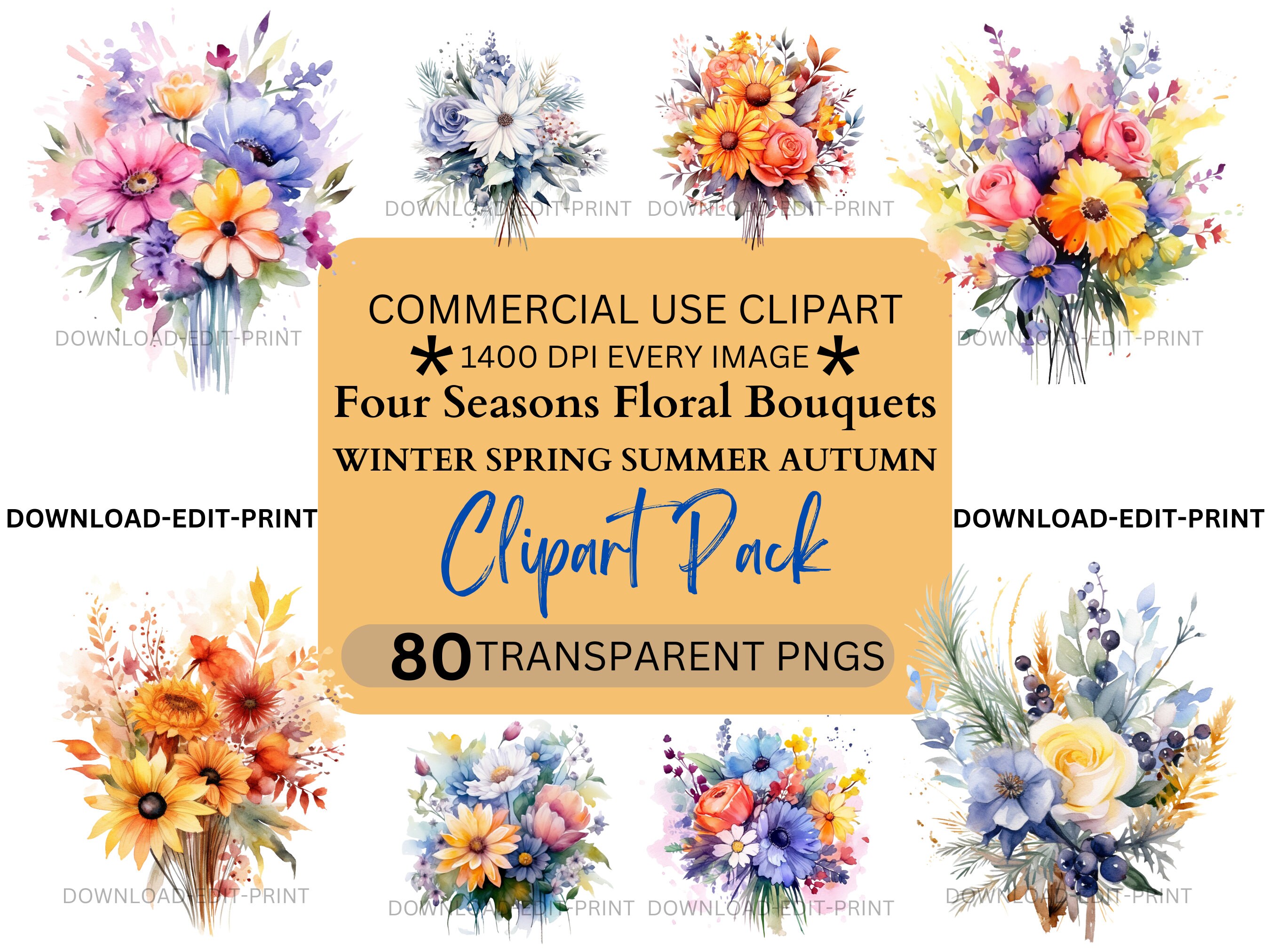 Four Seasons Floral Clipart Bundle Commercial Use License - Etsy