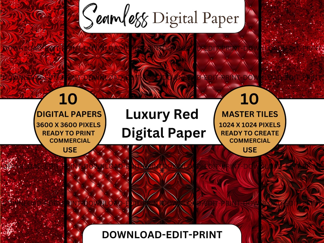 Luxury Red Digital Paper Patterns Seamless Red Digital Paper Pack ...