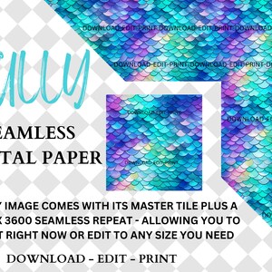 Mermaid Scales Pattern Paper Seamless Digital Pack School Art Print ...