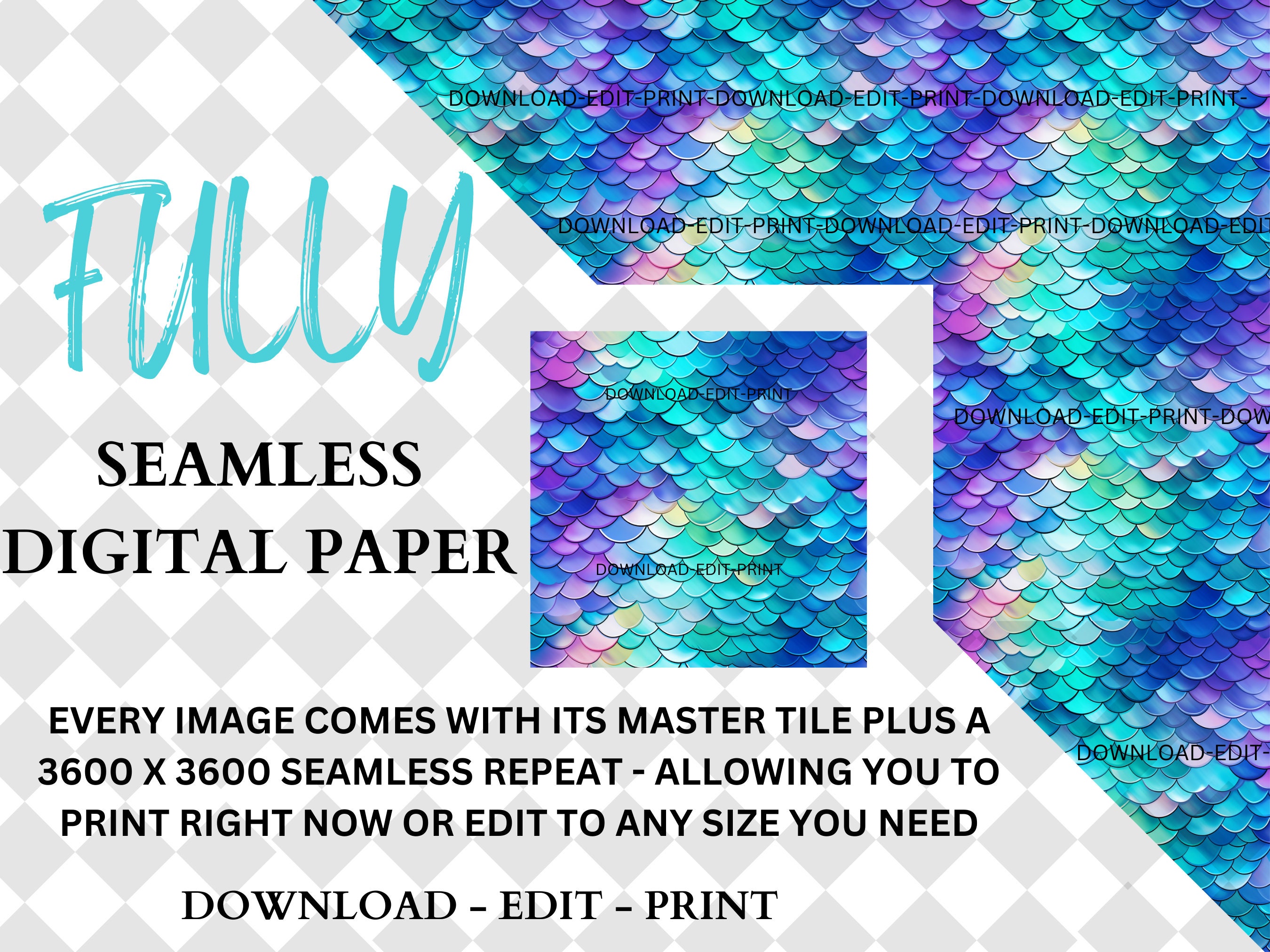 Mermaid Scales Pattern Paper Seamless Digital Pack School Art Print ...