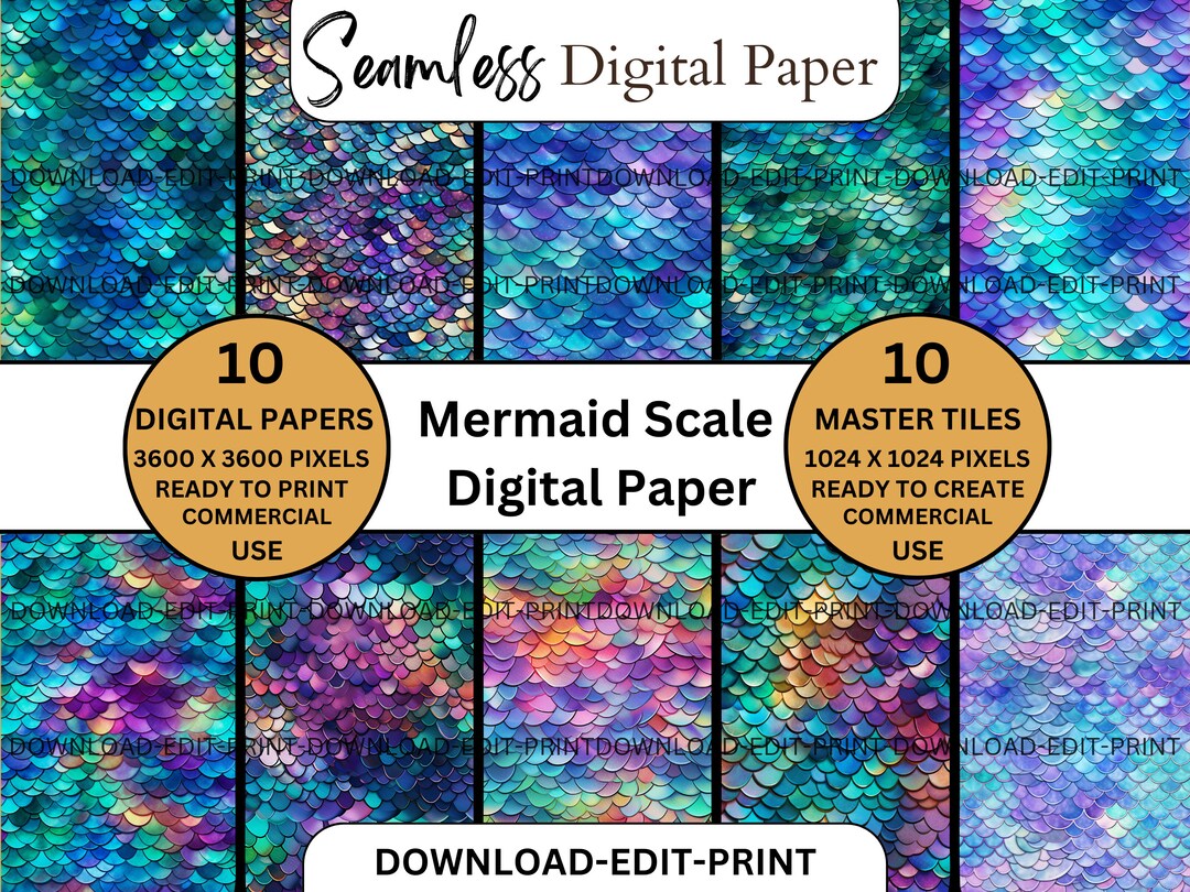 Mermaid Scales Pattern Paper Seamless Digital Pack School Art Print ...