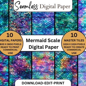 Mermaid Scales Pattern Paper Seamless Digital Pack School Art Print ...