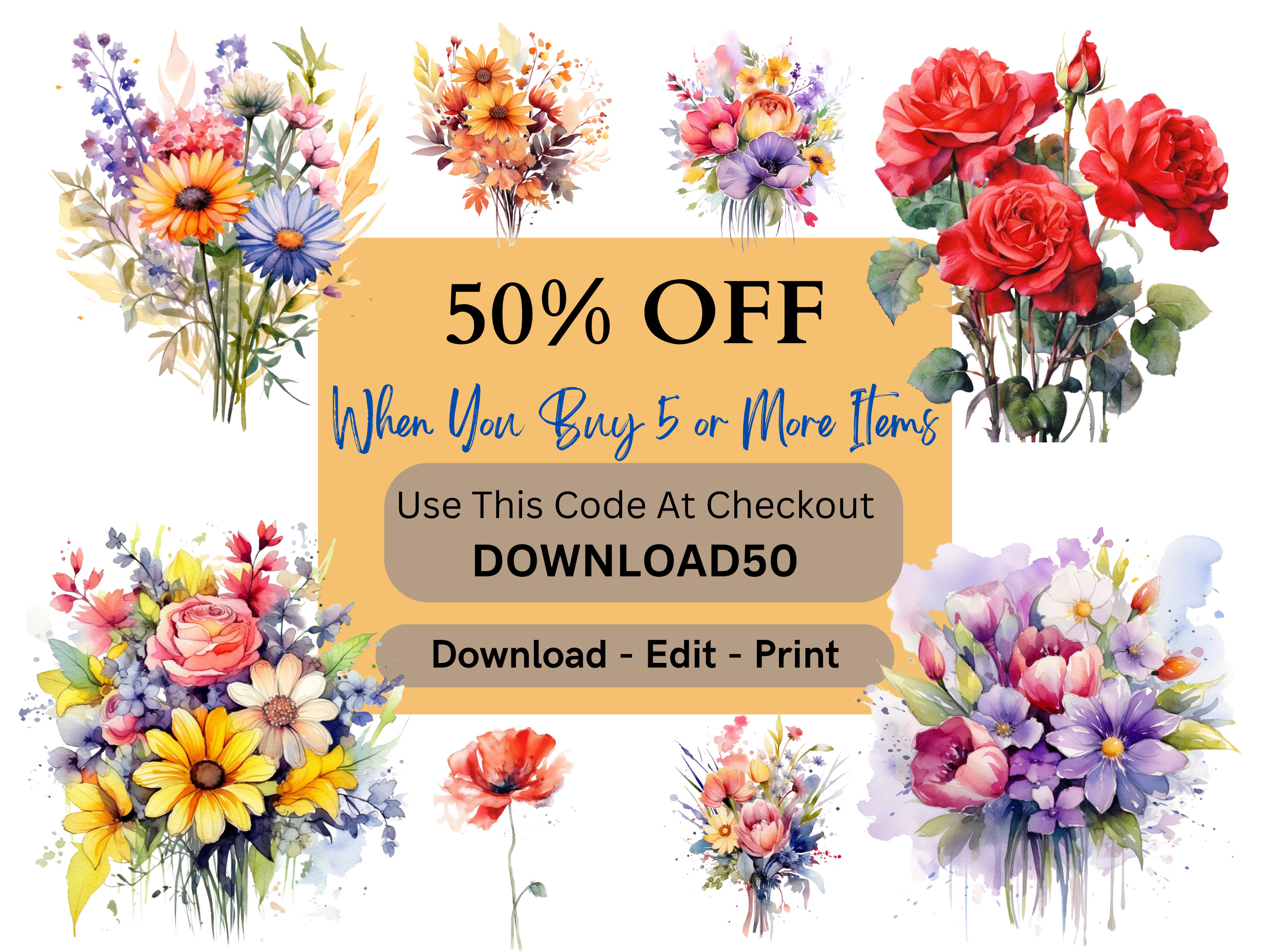 Summer Floral Clipart Bundle Commercial Use Transparent PNG - Etsy