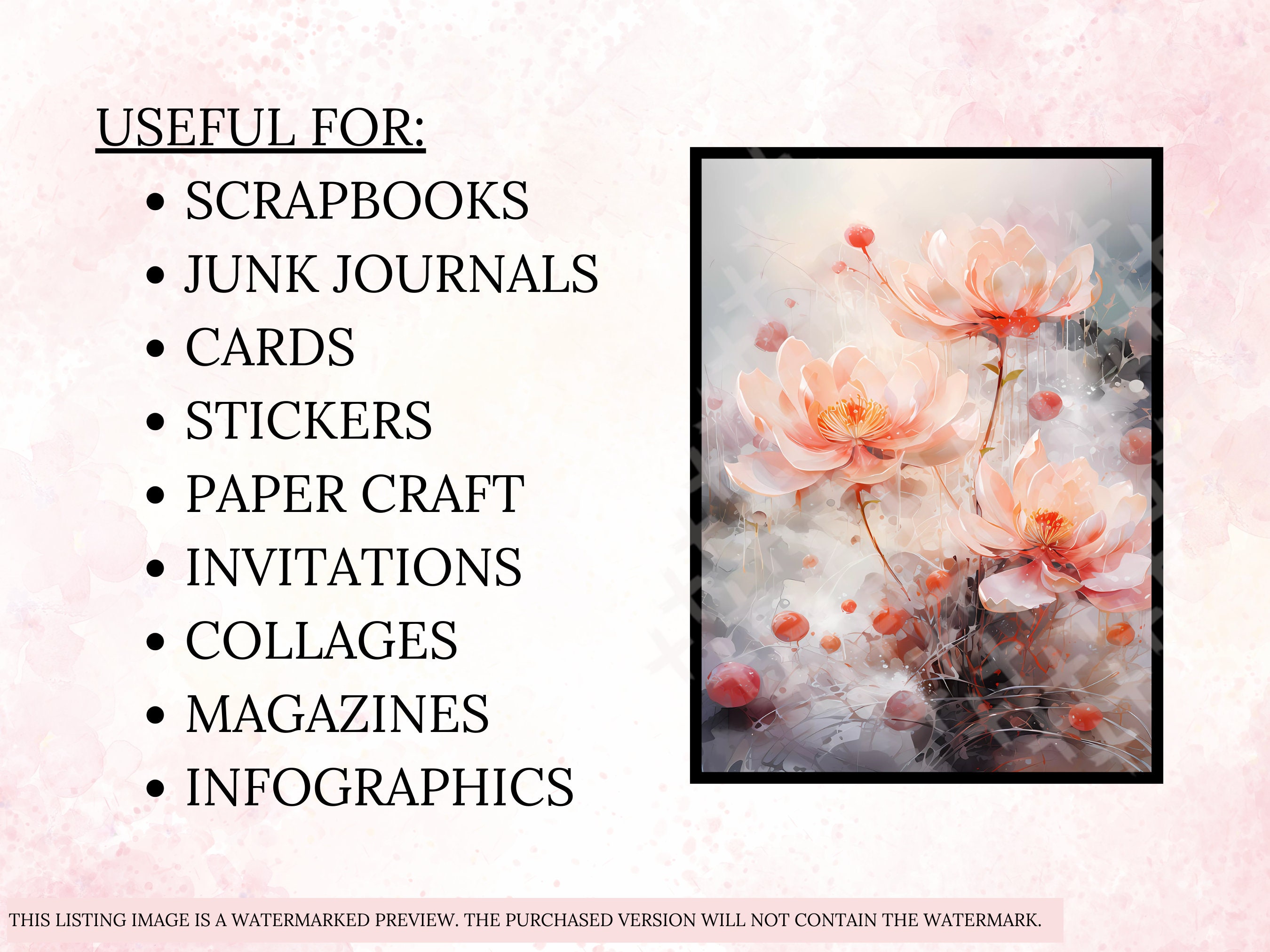 Printable Pastel Lotus Flowers Digital Paper, Floral Background, Junk ...