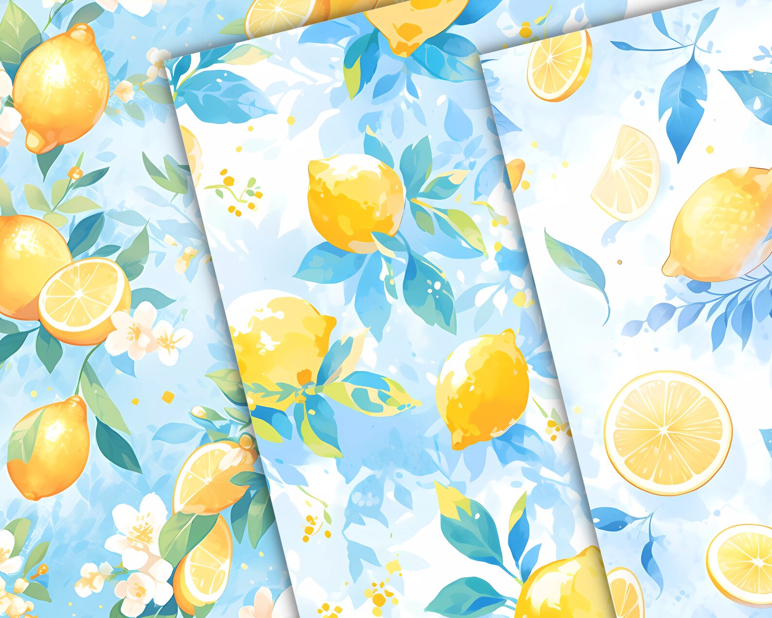 Watercolour Lemons Digital Paper, Summer Citrus Greenery Seamless ...