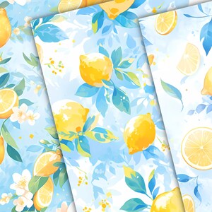 Watercolour Lemons Digital Paper, Summer Citrus Greenery Seamless ...