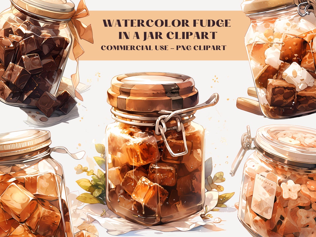 Watercolour Fudge Candy Jar Clipart, Food Graphics, Chocolate Art, Old ...