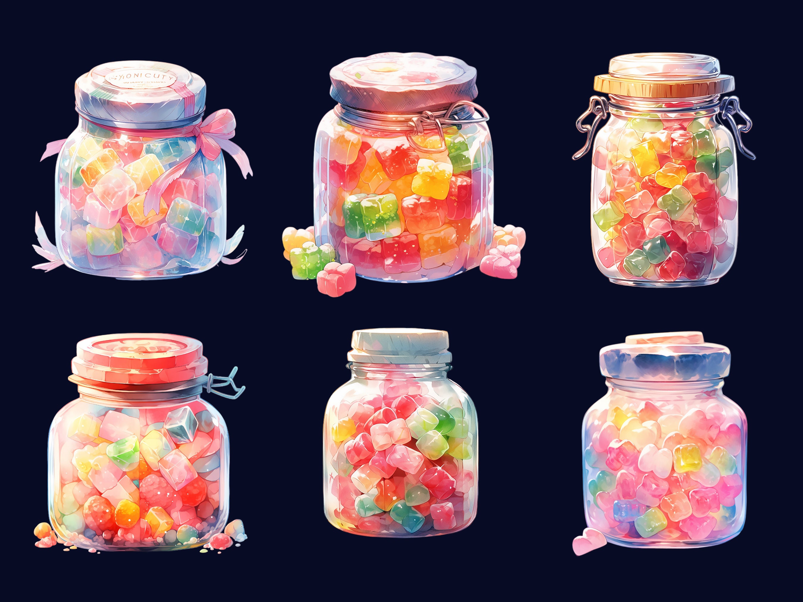 Watercolour Colourful Candy Clipart, Food Graphics, Sweets Art, Old Jar ...