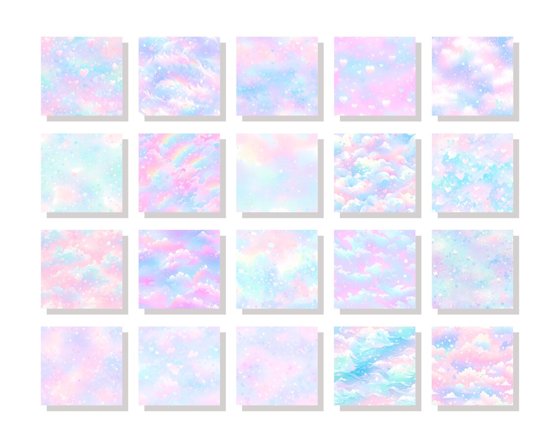 Clouds Pattern Digital Paper, Pastel Glitter Patterns, Instant Download ...