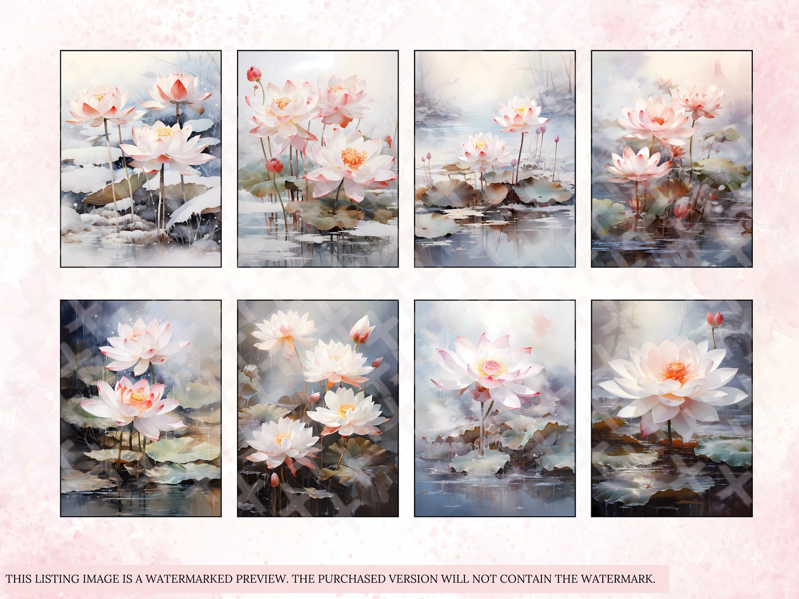 Printable Pastel Lotus Flowers Digital Paper, Floral Background, Junk ...