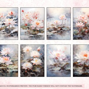 Printable Pastel Lotus Flowers Digital Paper, Floral Background, Junk ...