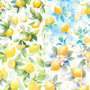 Watercolour Lemons Digital Paper, Summer Citrus Greenery Seamless ...
