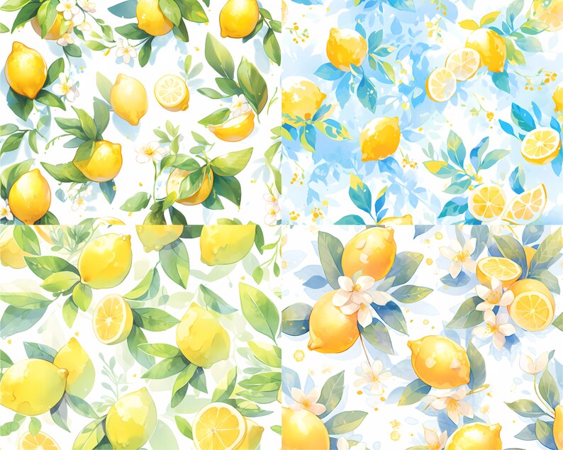 Watercolour Lemons Digital Paper, Summer Citrus Greenery Seamless ...