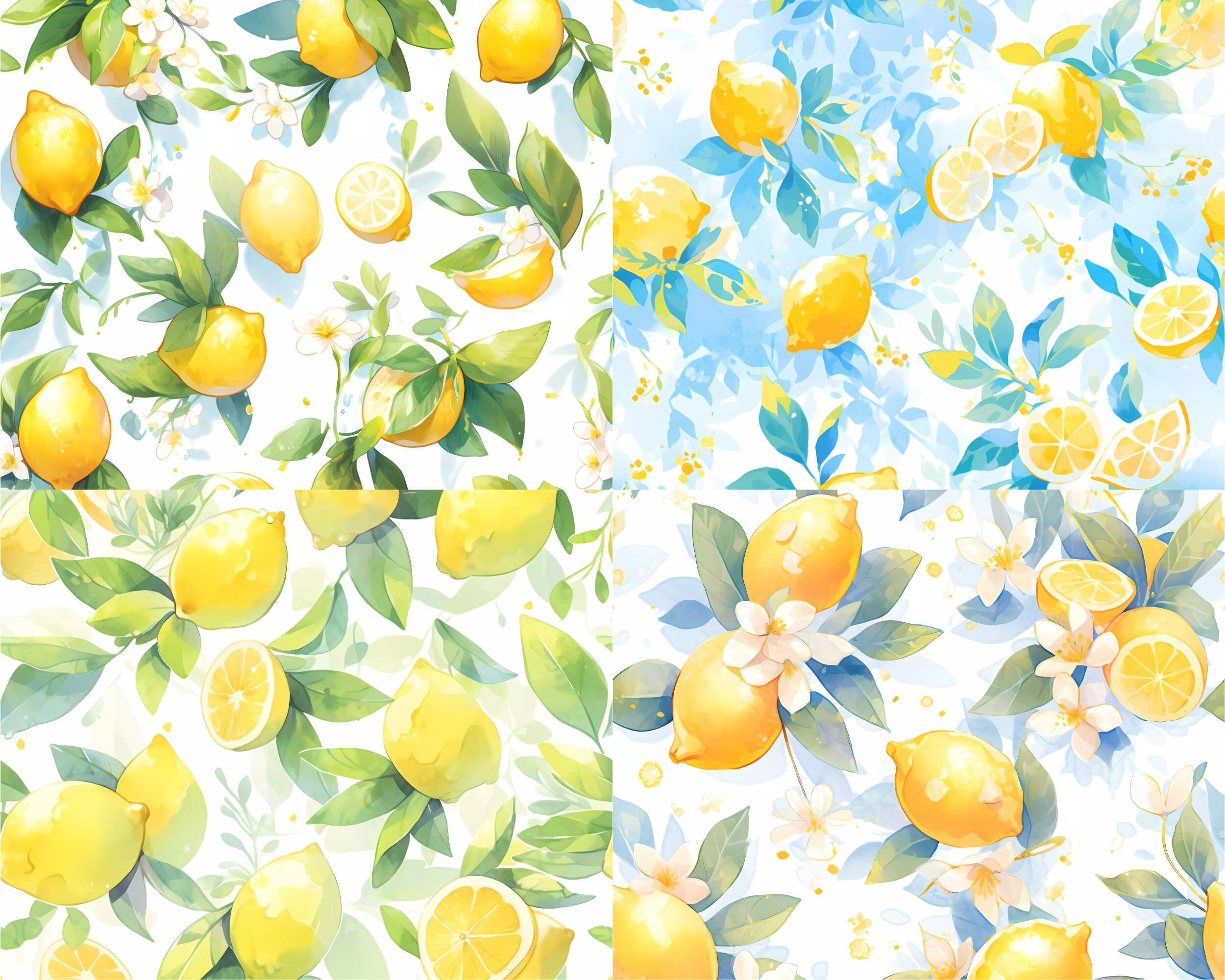 Watercolour Lemons Digital Paper, Summer Citrus Greenery Seamless ...