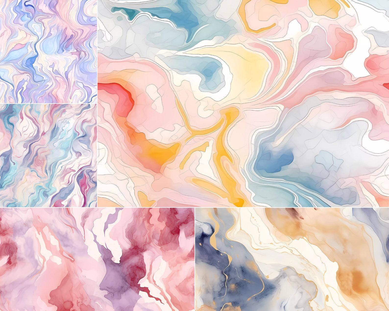 Watercolour Pastel Marble Pattern Digital Paper, Printable Background ...