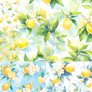 Watercolour Lemons Digital Paper, Summer Citrus Greenery Seamless ...