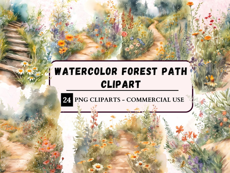 Watercolour Forest Path Clipart, Summer Hiking Trail, Woodland, Nature ...