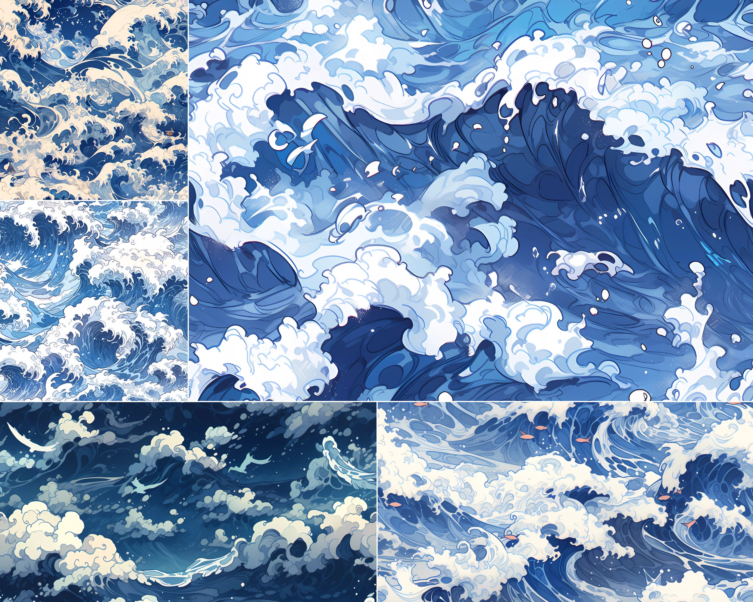 Seamless Japanese Ocean Waves Pattern Digital Paper, Japanese Patterns ...