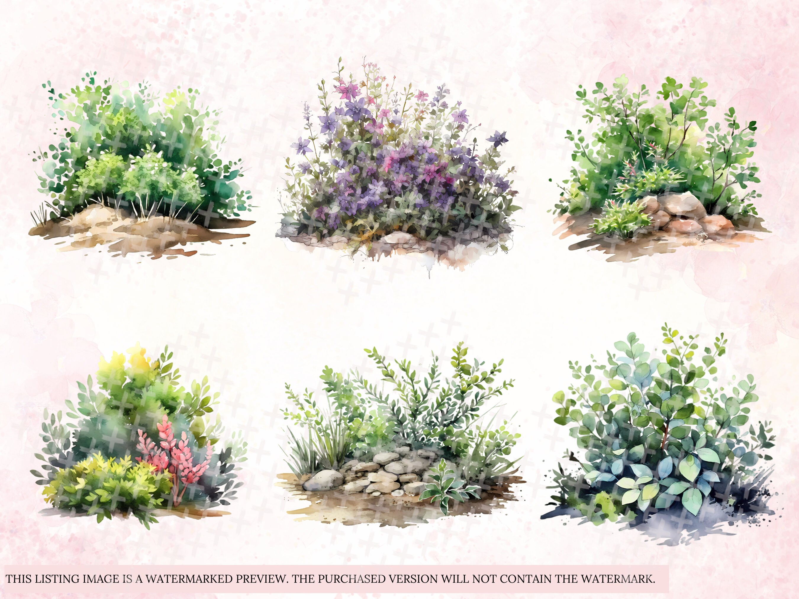 Watercolour Garden Bushes Clipart, Botanical Bundle PNG, Forest Bush ...