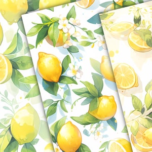 Watercolour Lemons Digital Paper, Summer Citrus Greenery Seamless ...