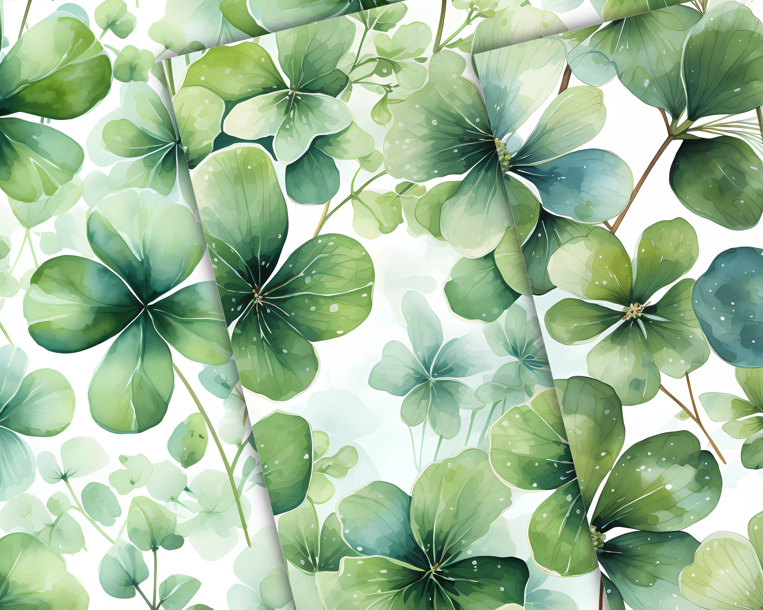 Seamless Four Leaves Clovers Floral Digital Paper, Lucky Pattern ...