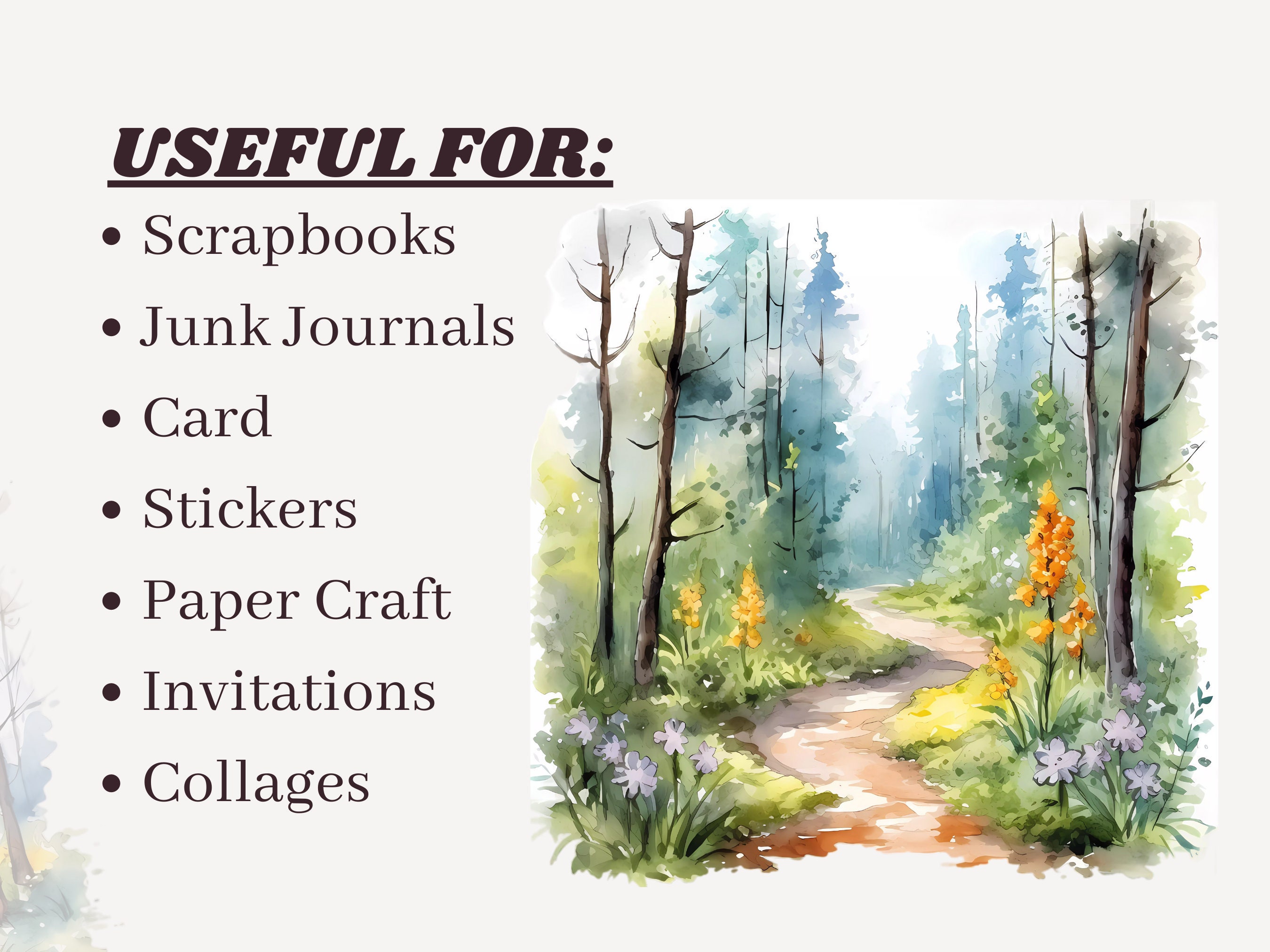 Watercolor Spring Forest Trail Clipart, 20 PNG Bundle, Forest Path ...