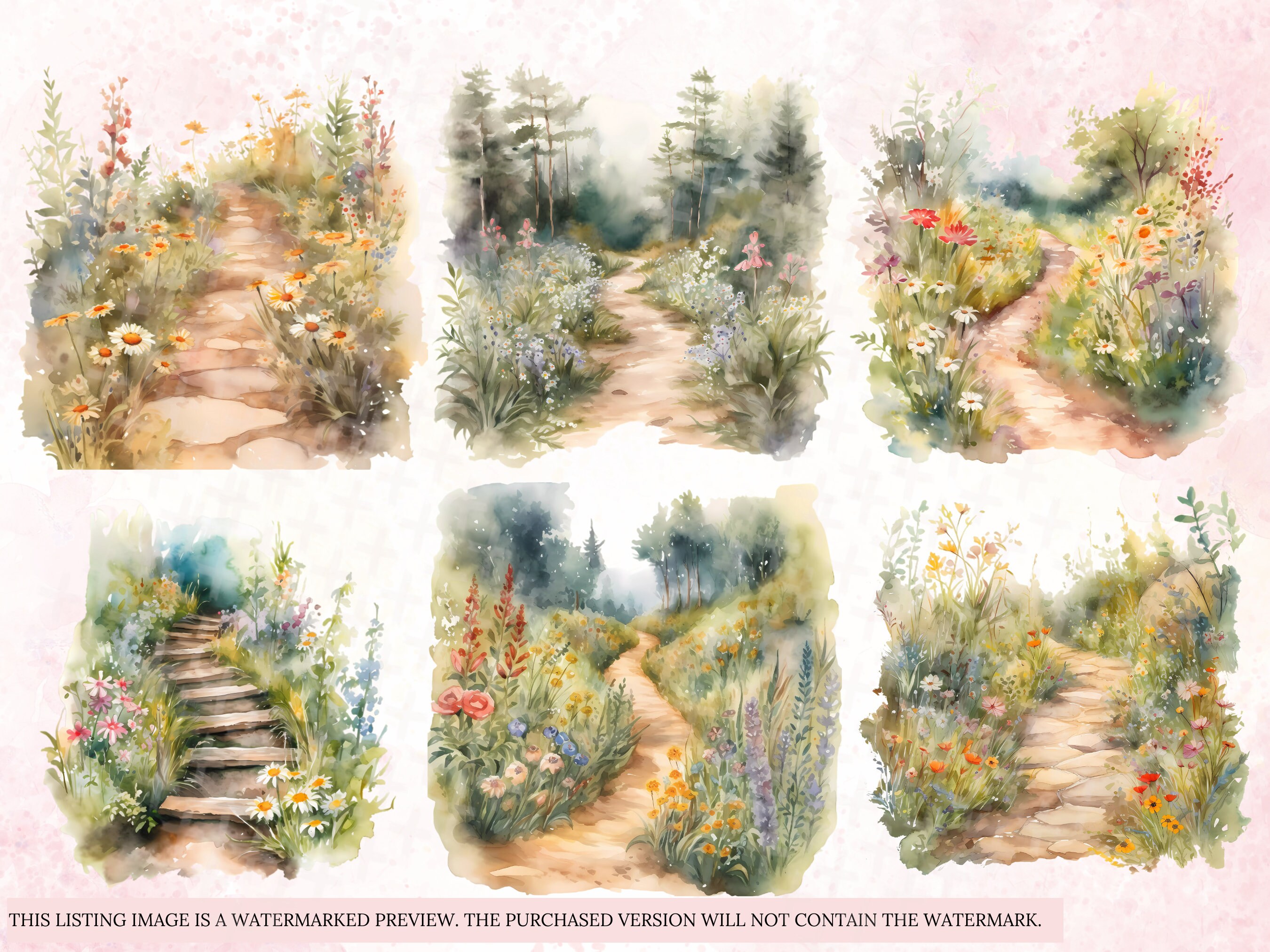 Watercolour Forest Path Clipart, Summer Hiking Trail, Woodland, Nature ...