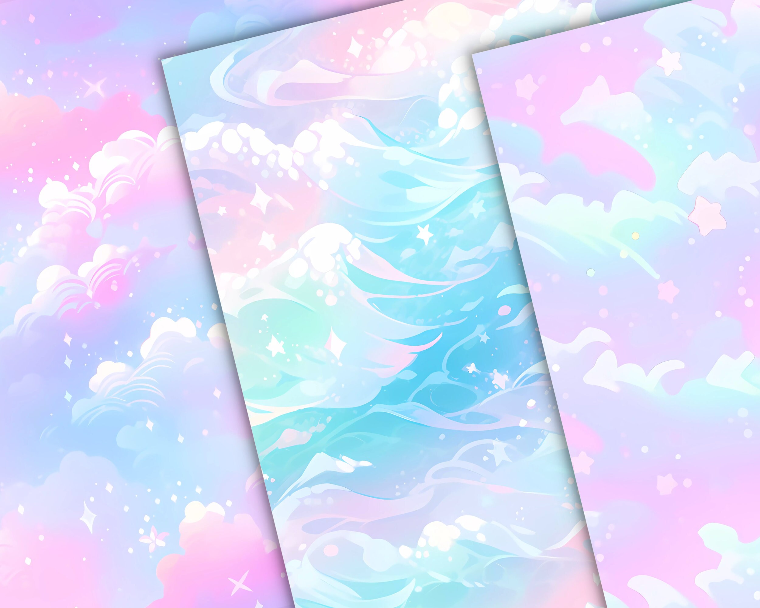 Clouds Pattern Digital Paper, Pastel Glitter Patterns, Instant Download ...