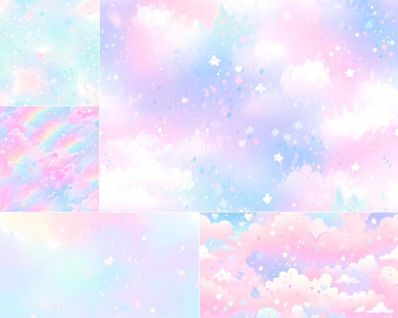Clouds Pattern Digital Paper, Pastel Glitter Patterns, Instant Download ...