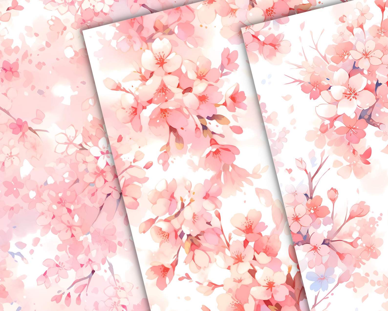 Pink Cherry Blossoms Digital Paper, Sakura Blossoms Patterns, Instant ...