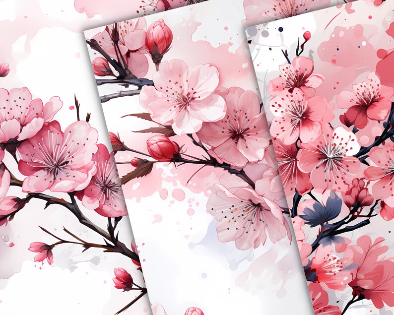 Cherry Blossom Digital Paper, Seamless Patterns, Instant Download for ...