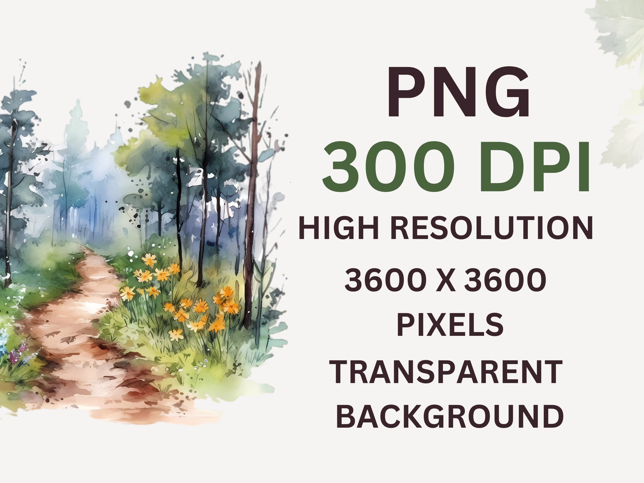 Watercolor Spring Forest Trail Clipart, 20 PNG Bundle, Forest Path ...