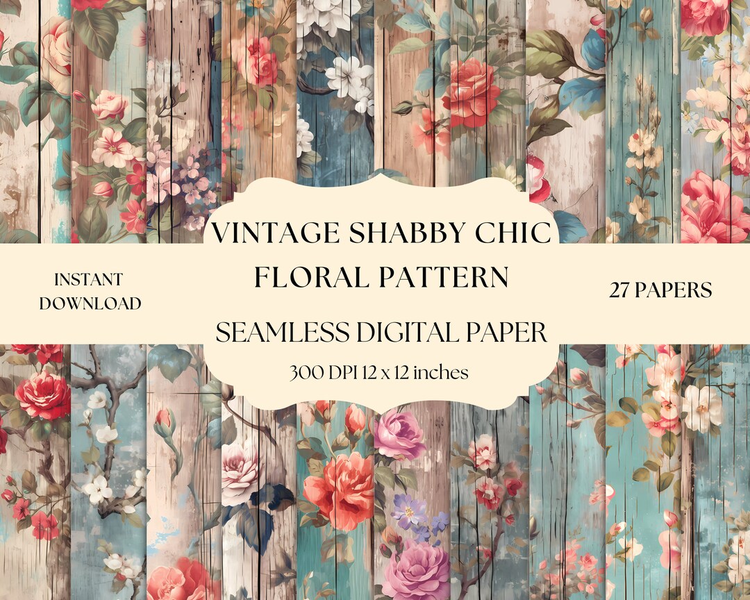 Seamless Vintage Shabby Chic Digital Paper, Roses Journal Pages ...