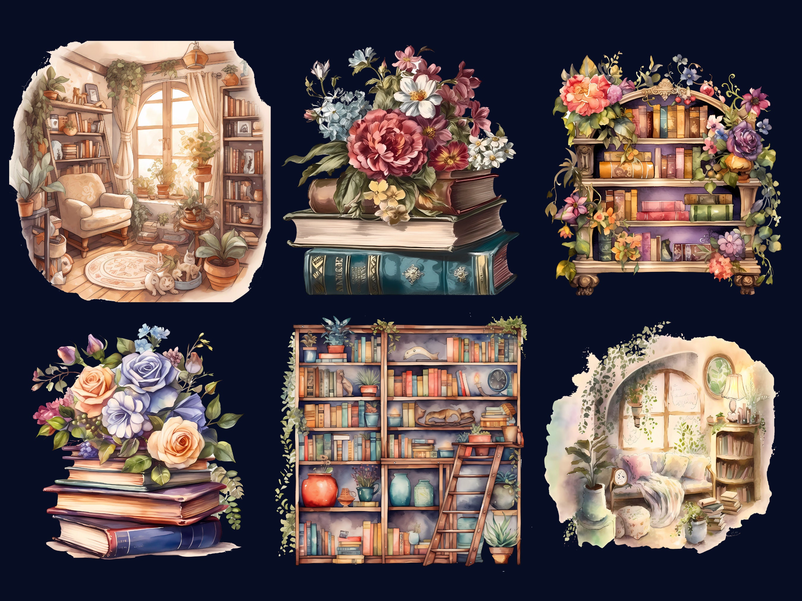22 Bookworm Reading Watercolor Clipart Books Bundle PNG - Etsy