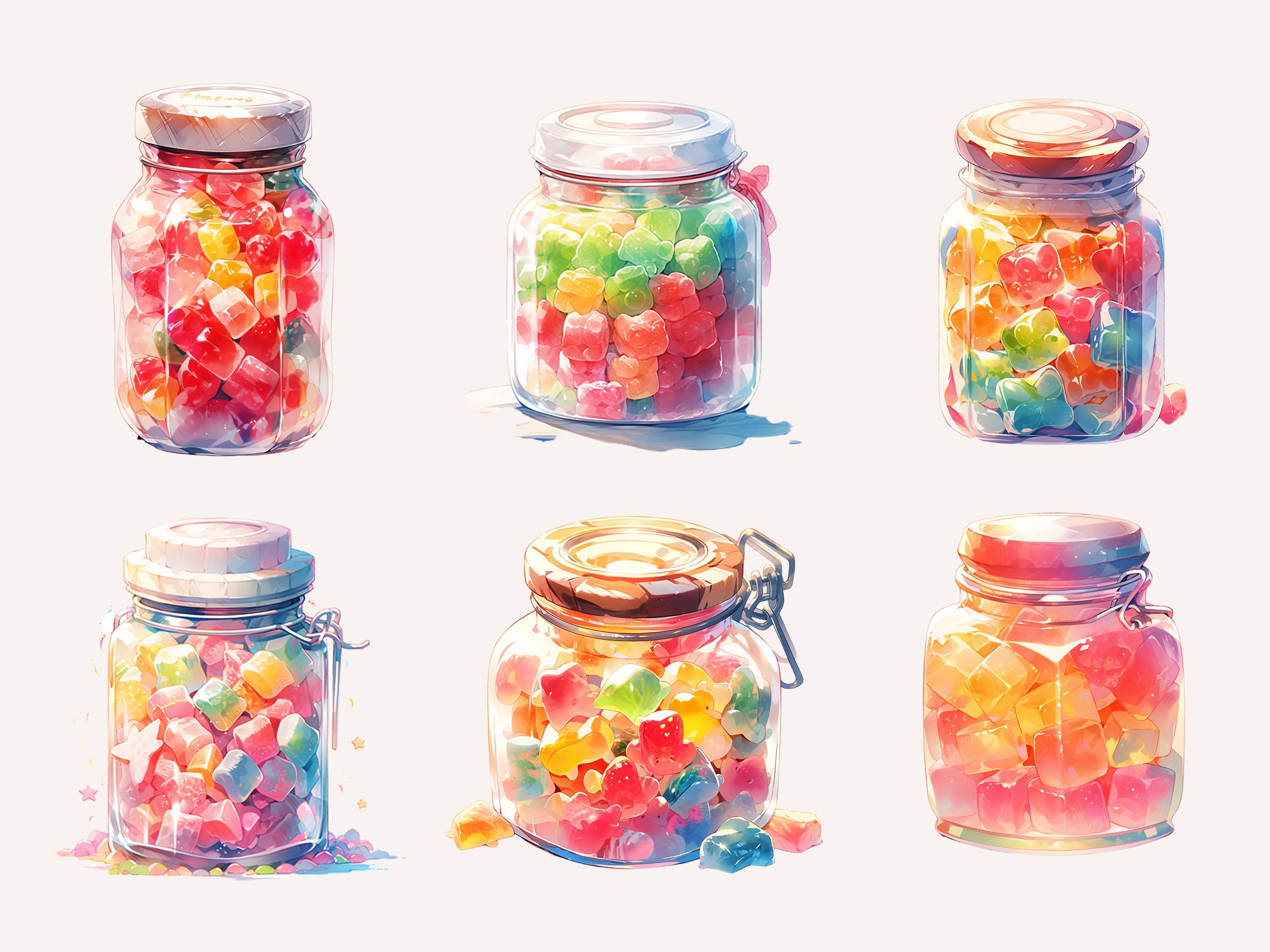 Watercolour Colourful Candy Clipart, Food Graphics, Sweets Art, Old Jar ...