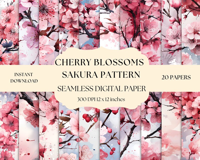 Cherry Blossom Digital Paper, Seamless Patterns, Instant Download for ...