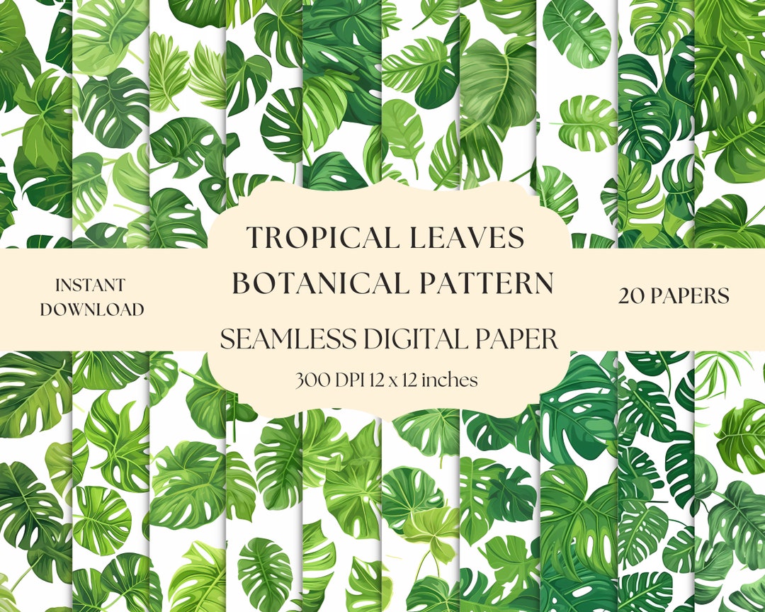 Green Monstera Leaves Digital Paper, Seamless Tropical Pattern, Instant ...