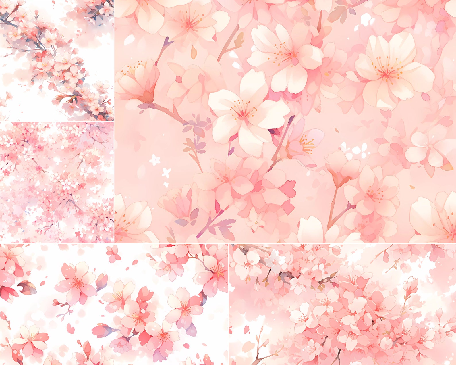 Pink Cherry Blossoms Digital Paper, Sakura Blossoms Patterns, Instant ...