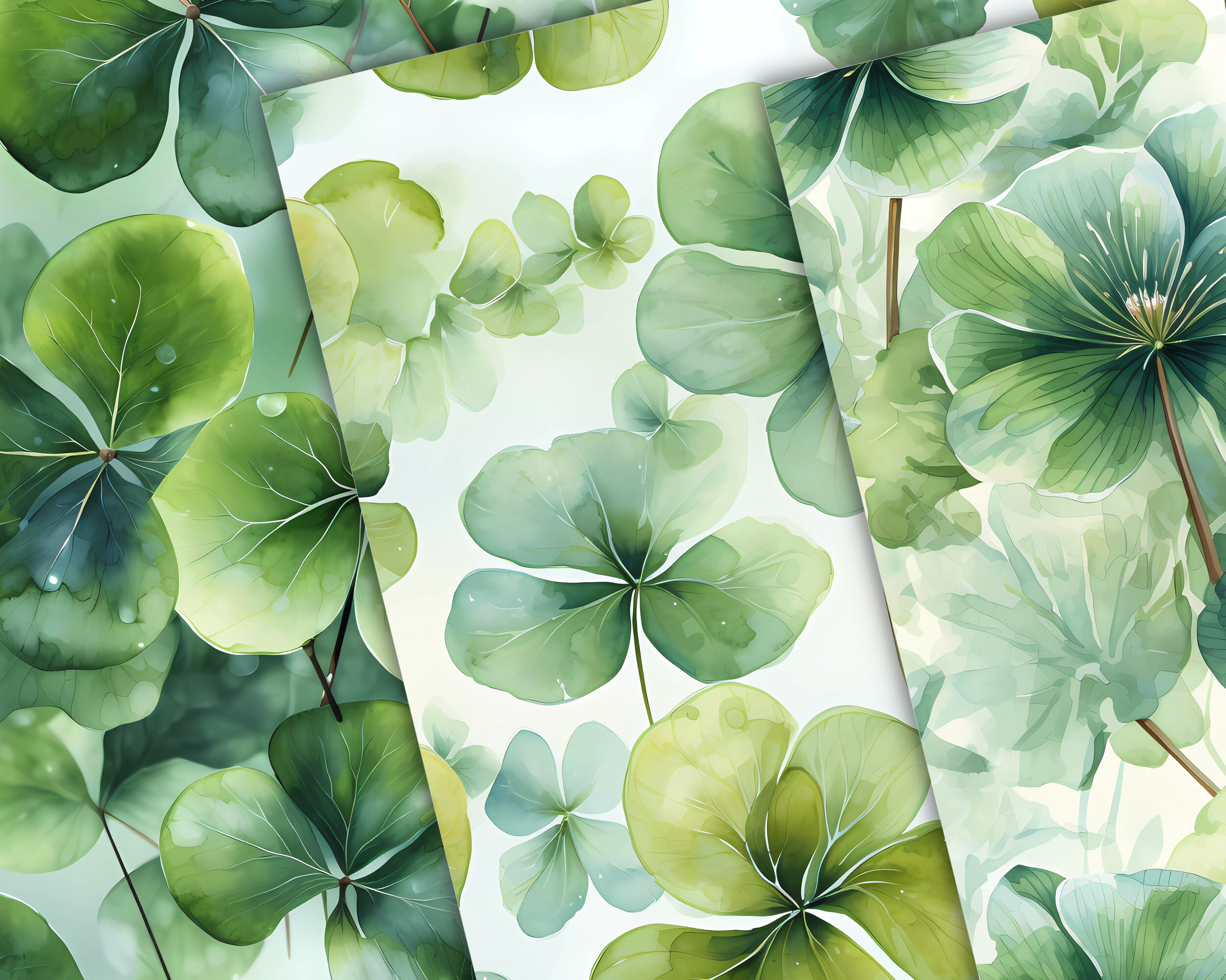 Seamless Four Leaves Clovers Floral Digital Paper, Lucky Pattern ...