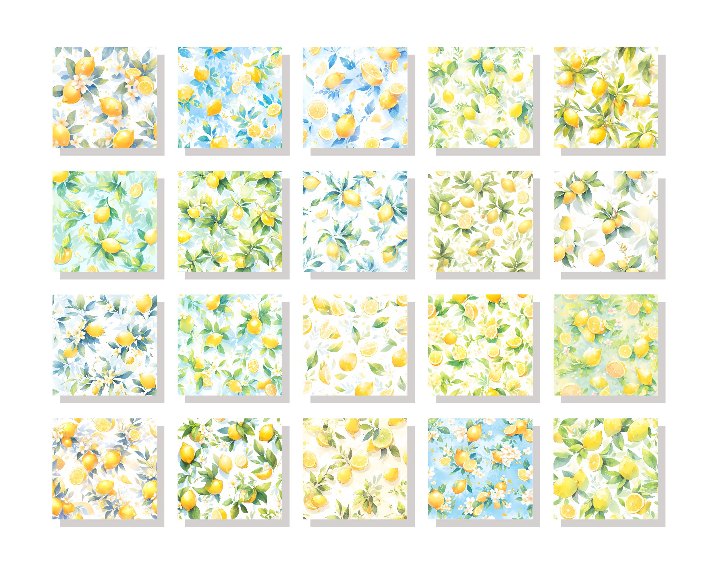 Watercolour Lemons Digital Paper, Summer Citrus Greenery Seamless ...