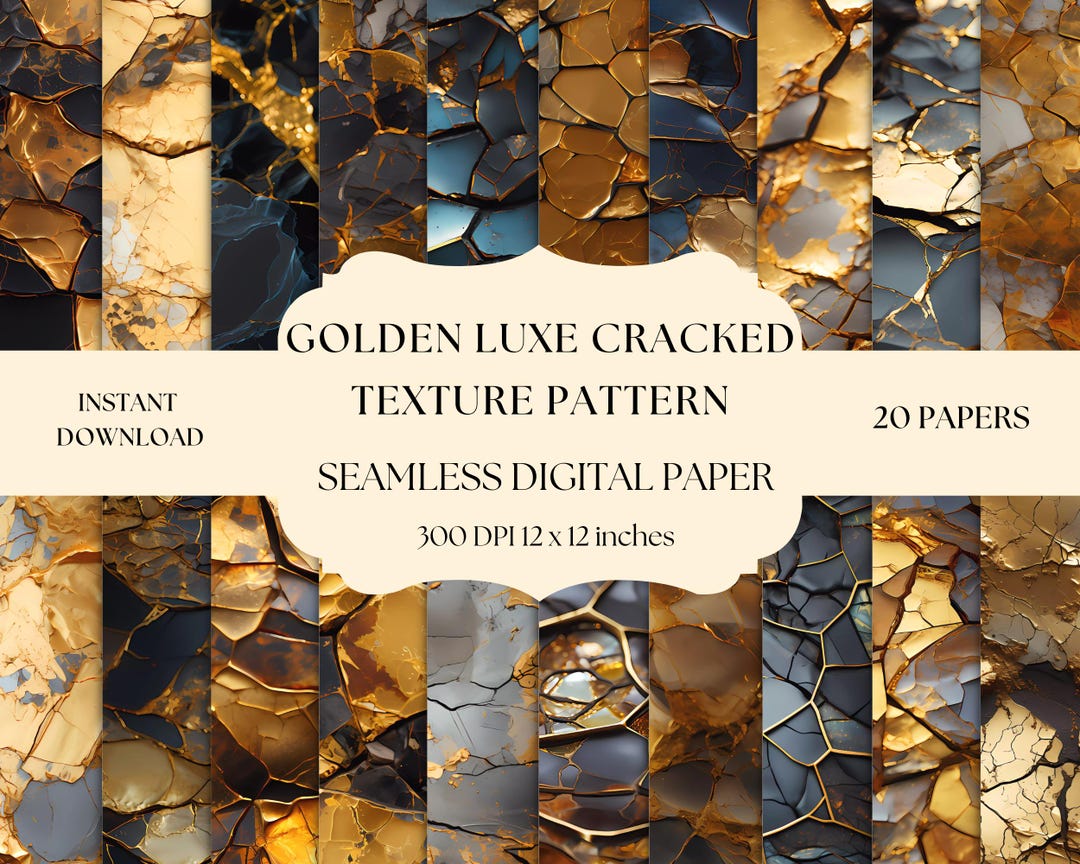 Golden Luxe Cracked Texture Digital Paper, Seamless Abstract Background ...