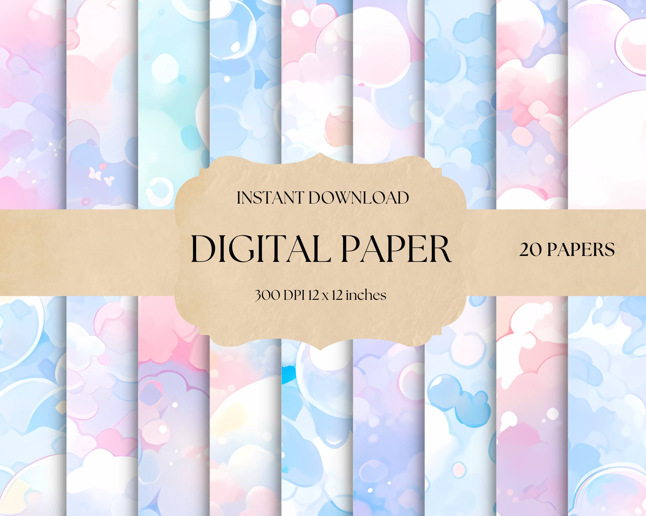 20 Watercolor Bubble Digital Paper Set, Pastel Scrapbook Backgrounds ...